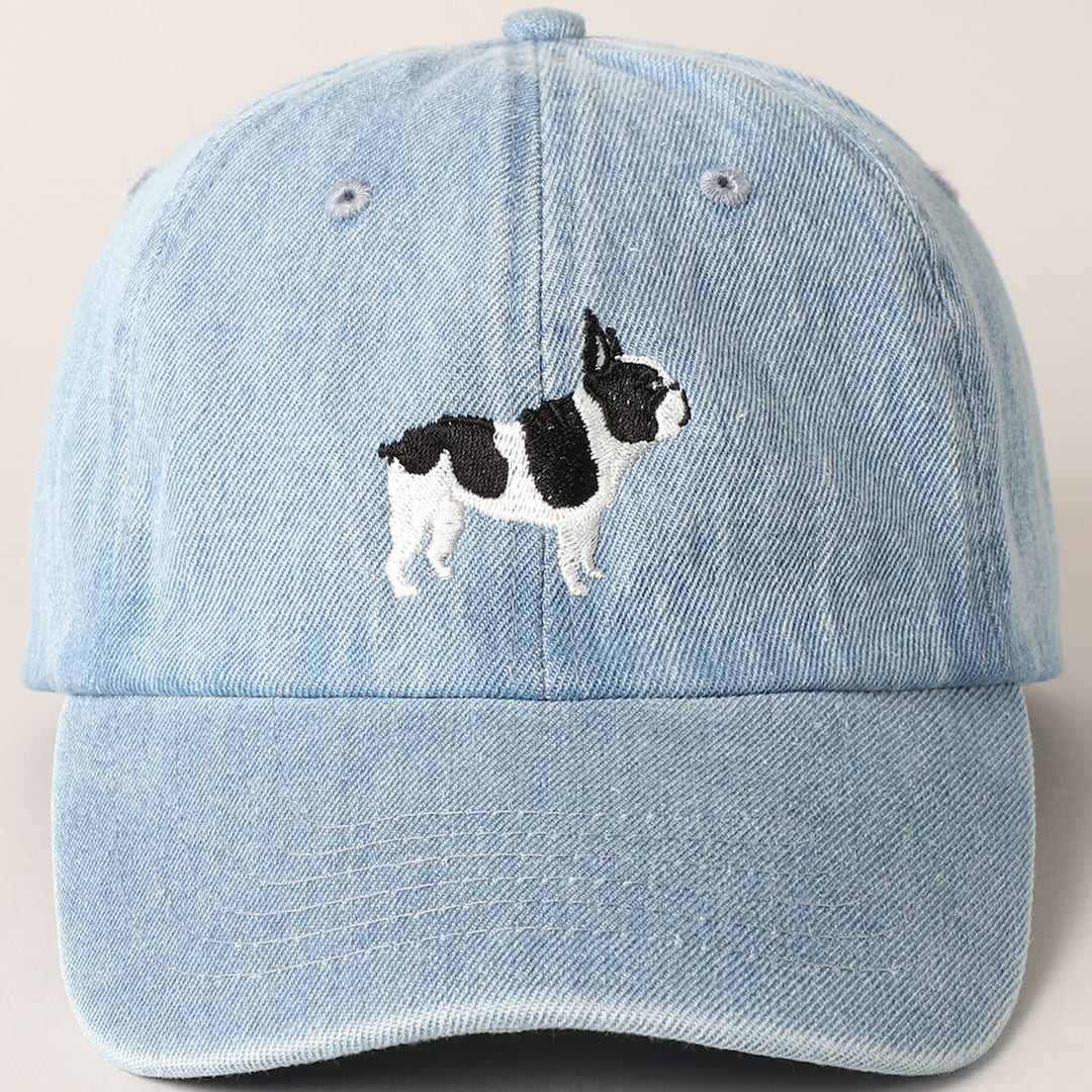 French Bulldog Dog Embroidered Cap, Dog Breed Embroidered Denim Cap ...