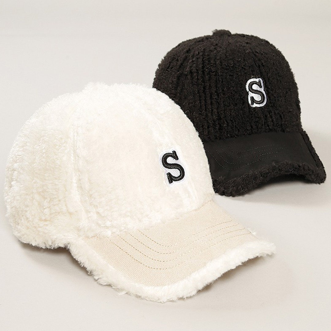 Alphabet S Embroidered Winter Baseball Cap, Sherpa Material Warm ...