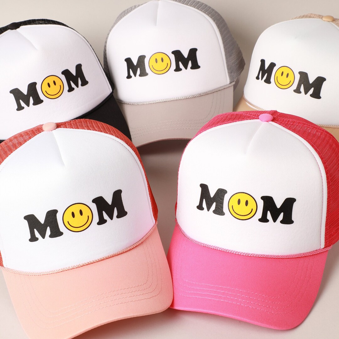 MOM Happy Face Baseball Cap With Mesh Back, Summer Hats, Trucker Caps ...
