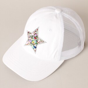 Stone Embellished Star Patch Baseball Cap, Embellished Cap, Meshed-back ...