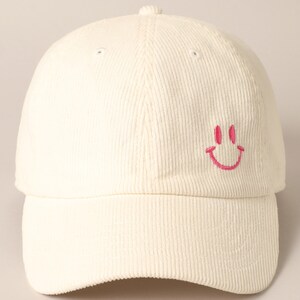 Cute Mini Happy Face Embroidered Baseball Cap, Stylish Embroidered ...