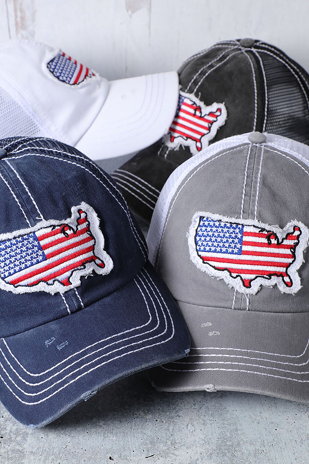 USA Flag Map Shape Vintage Distressed American Flag Patch Baseball Hat ...