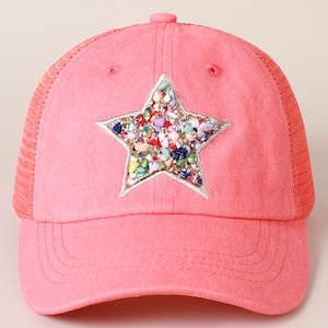 Stone Embellished Star Patch Baseball Cap, Embellished Cap, Meshed-back ...