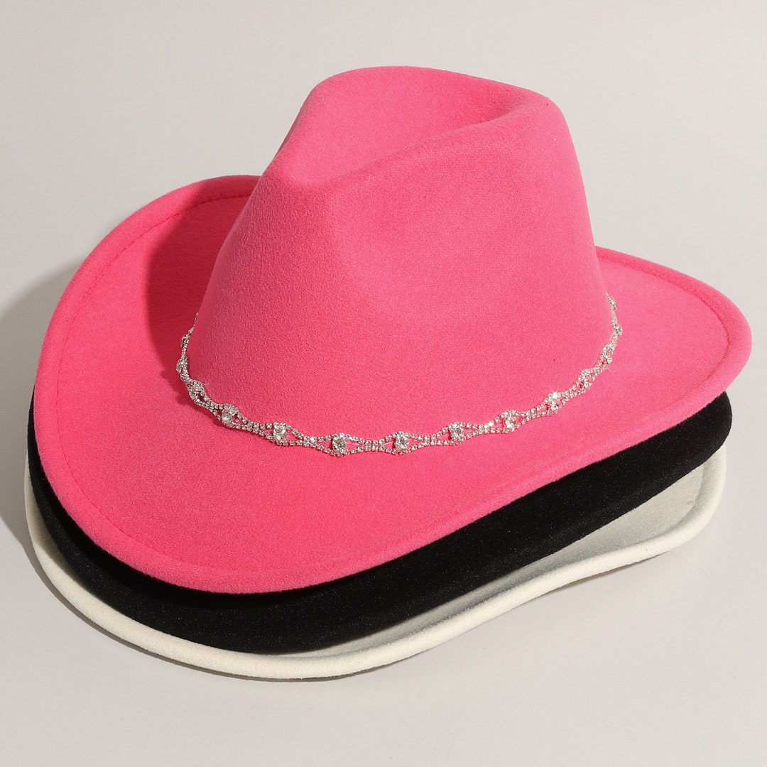 Rhinestone Decorative Solid Color Cowboy Hat, Stylish Outdoor Hat for ...