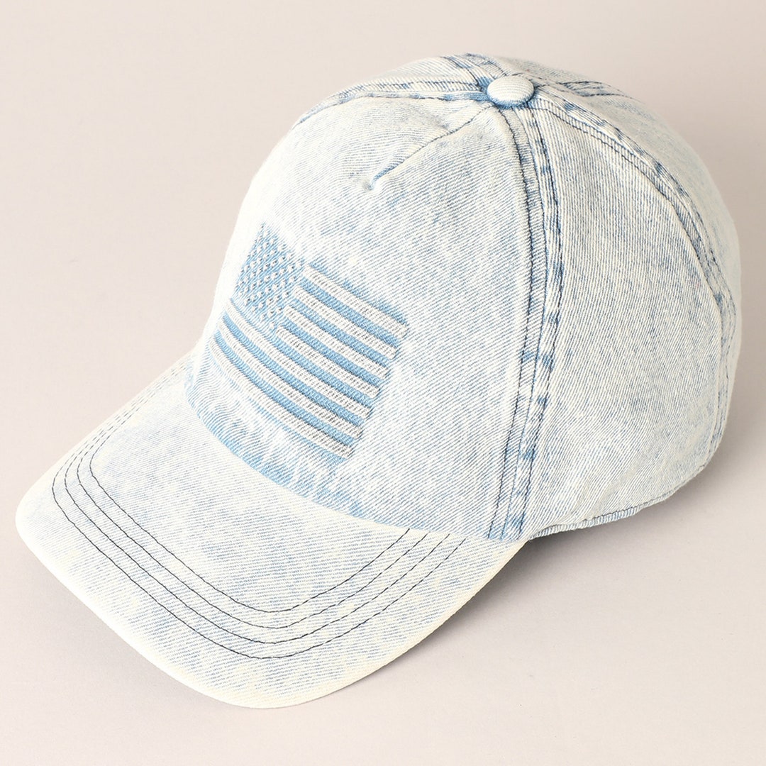 Embossed American Flag Denim Baseball Cap, Stylish Casual 100% Cotton ...