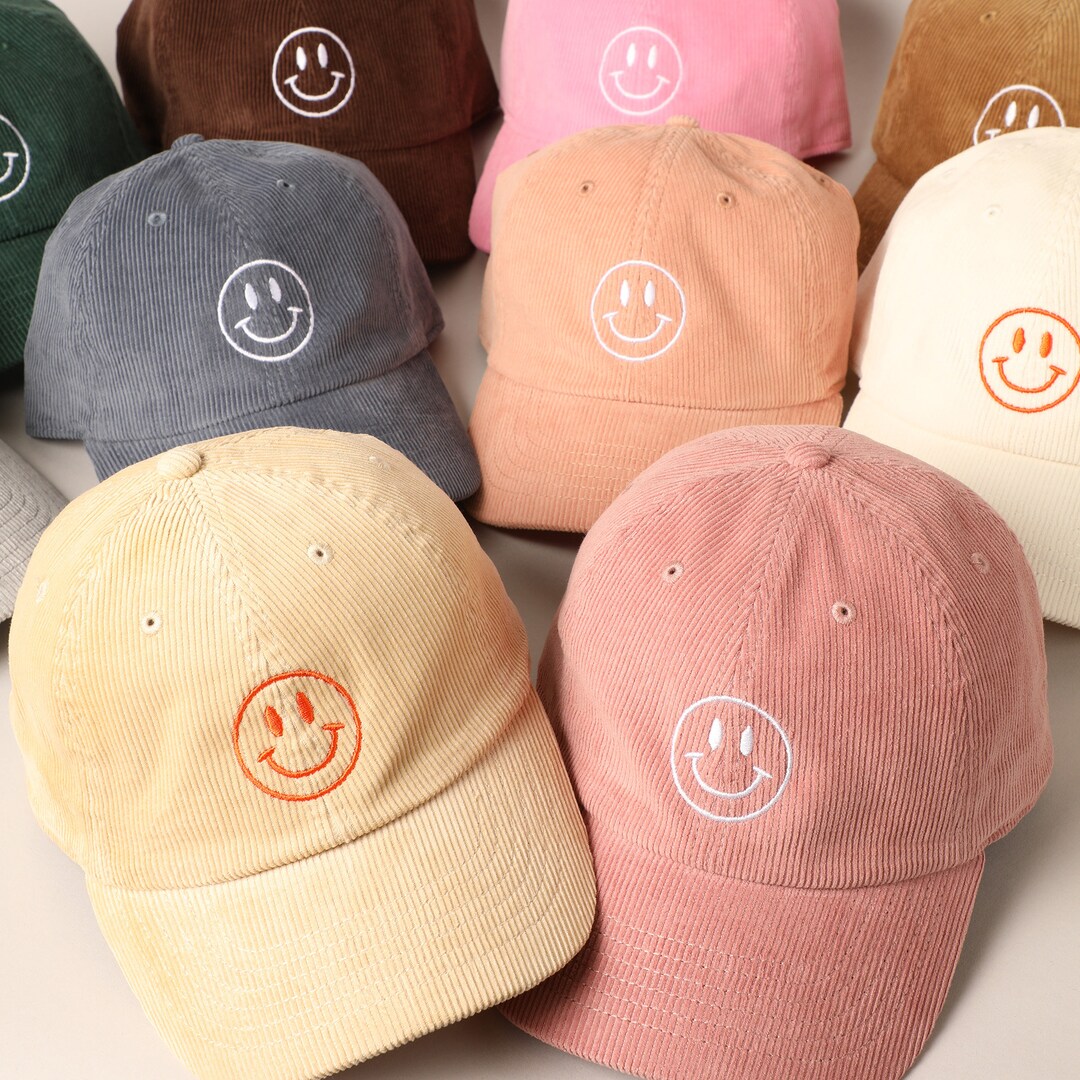 Happy Face Embroidered Corduroy Baseball Cap, Stylish Embroidered ...