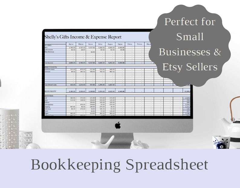 Small Business Income, Expenses & Tax Bookkeeping Tracker Excel Spreadsheet, Etsy Sellers ...