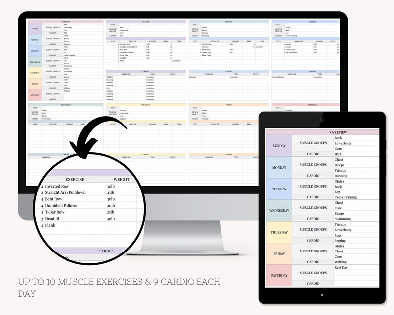 Workout Tracker, Fitness Tracker, Workout Planner Spreadsheet, Fitness ...