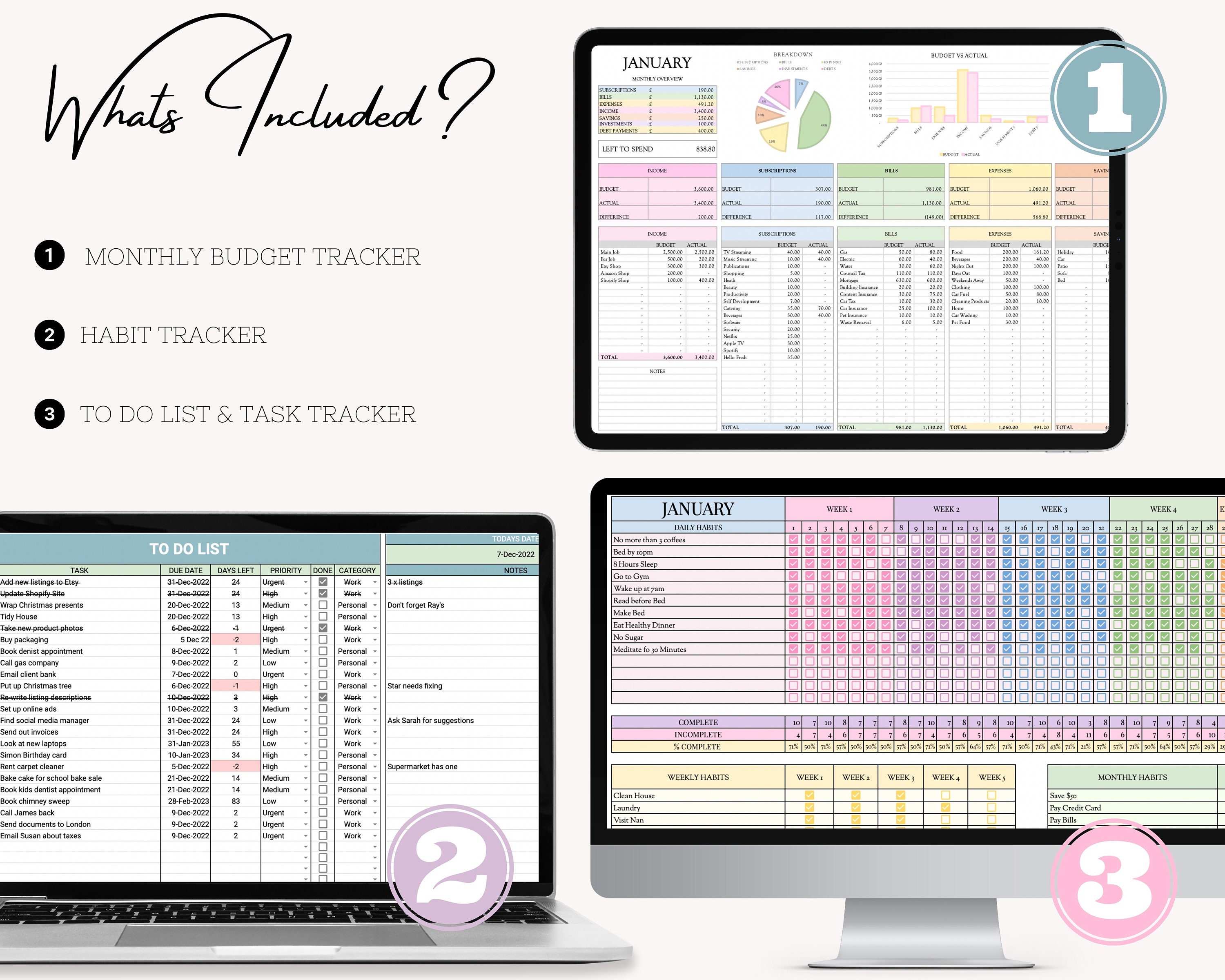 Organisation Bundle, Monthly Budget Spreadsheet, Habit Tracker, Digital ...