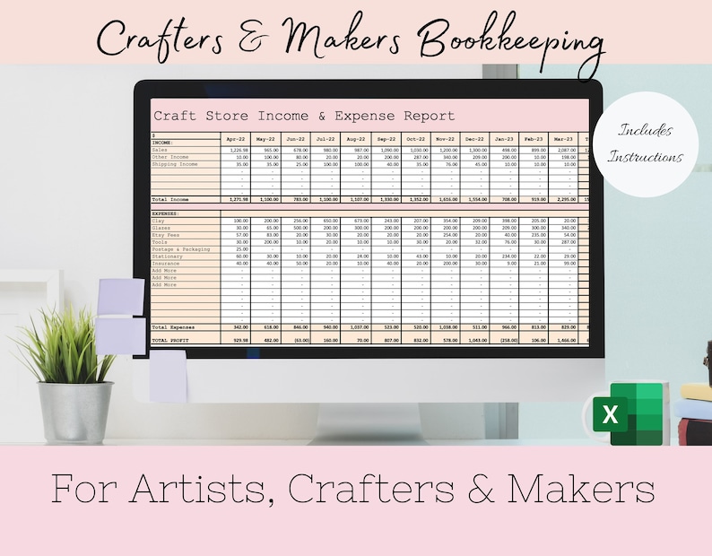 Craft Business Income and Expenses Bookkeeping Spreadsheet - Etsy
