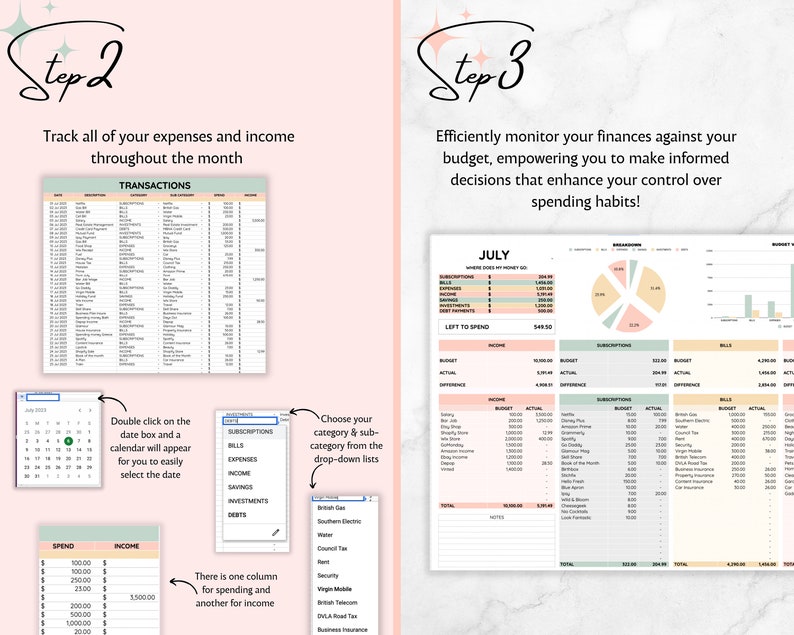 Simple Monthly Budget Spreadsheet Google Sheet Budget Template Digital ...