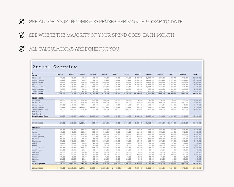 Small Business Income and Expenses Bookkeeping Tracker Excel & - Etsy UK