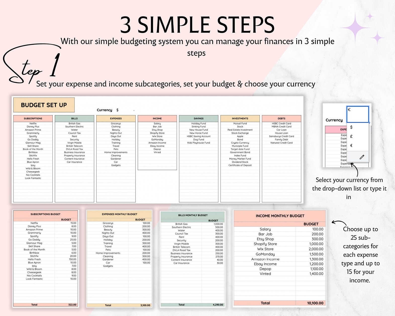 Monthly Budget Spreadsheet Template for Google Sheets Budget - Etsy