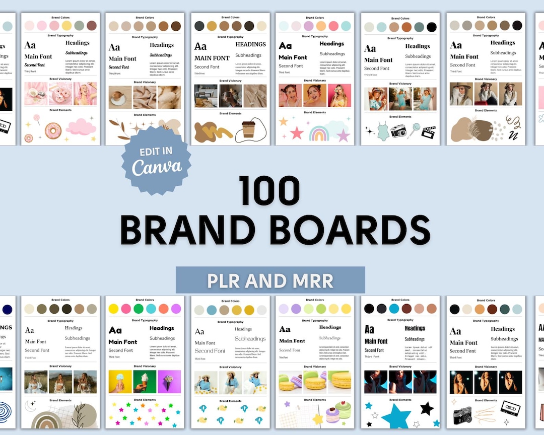Brand Board Templates Pack | PLR and MRR Digital Product | 100 Canva ...