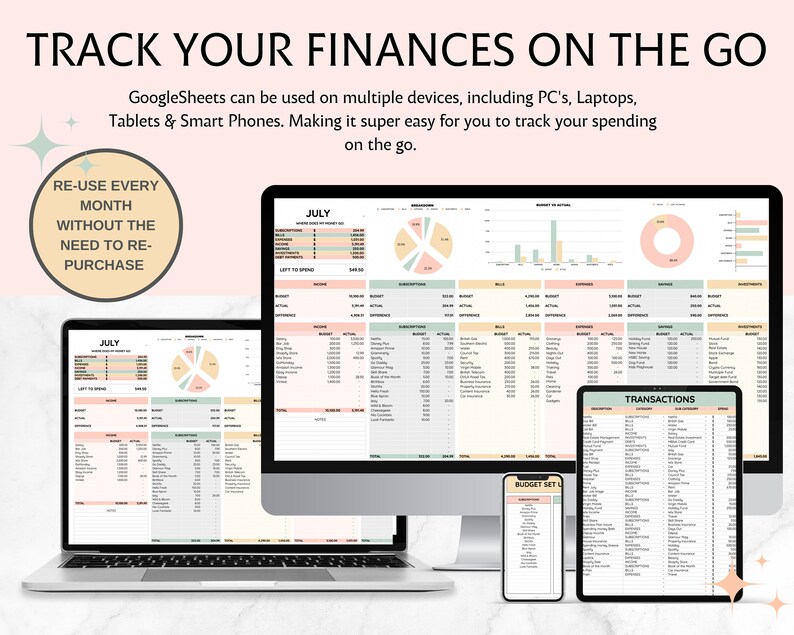 Simple Monthly Budget Spreadsheet Google Sheet Budget Template Digital ...