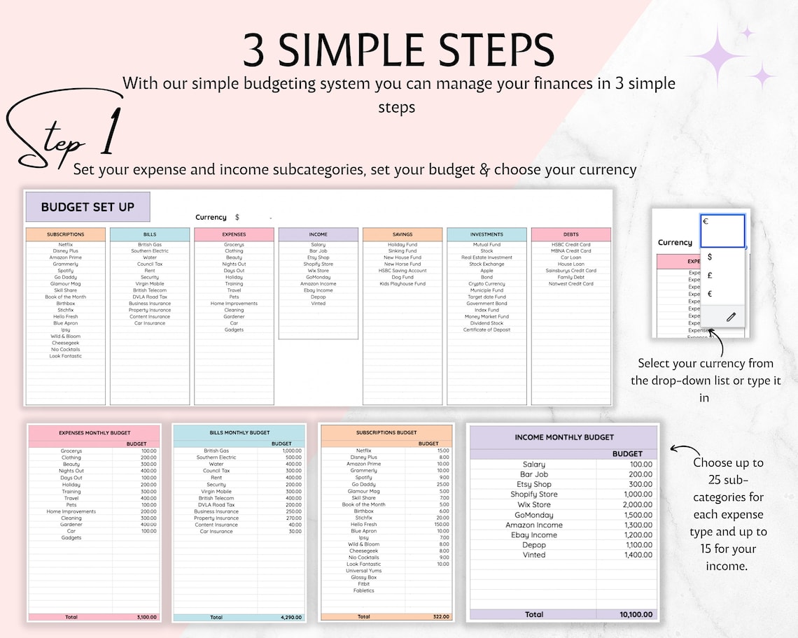 Budget Planner for Google Sheets, Monthly Budget Spreadsheet, Paycheck ...