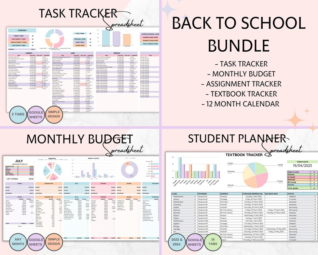 Back to School Bundle, Task Tracker, Assignment Tracker, Student ...