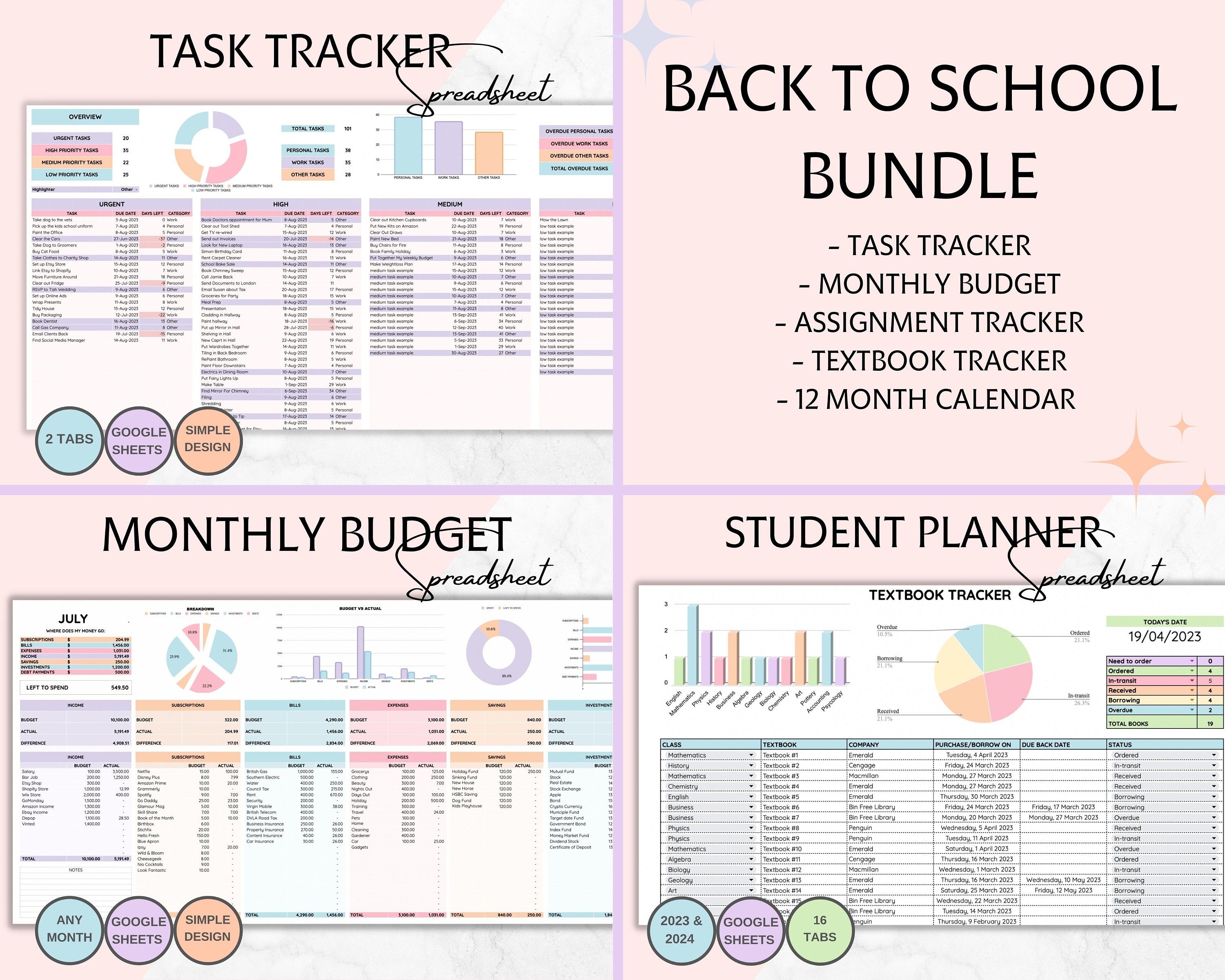 Back to School Bundle, Task Tracker, Assignment Tracker, Student ...