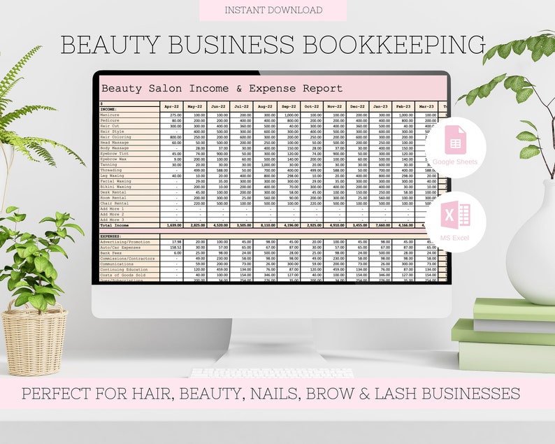 Beauty Business Spreadsheet Bookkeeping Template, Expense Spreadsheet ...