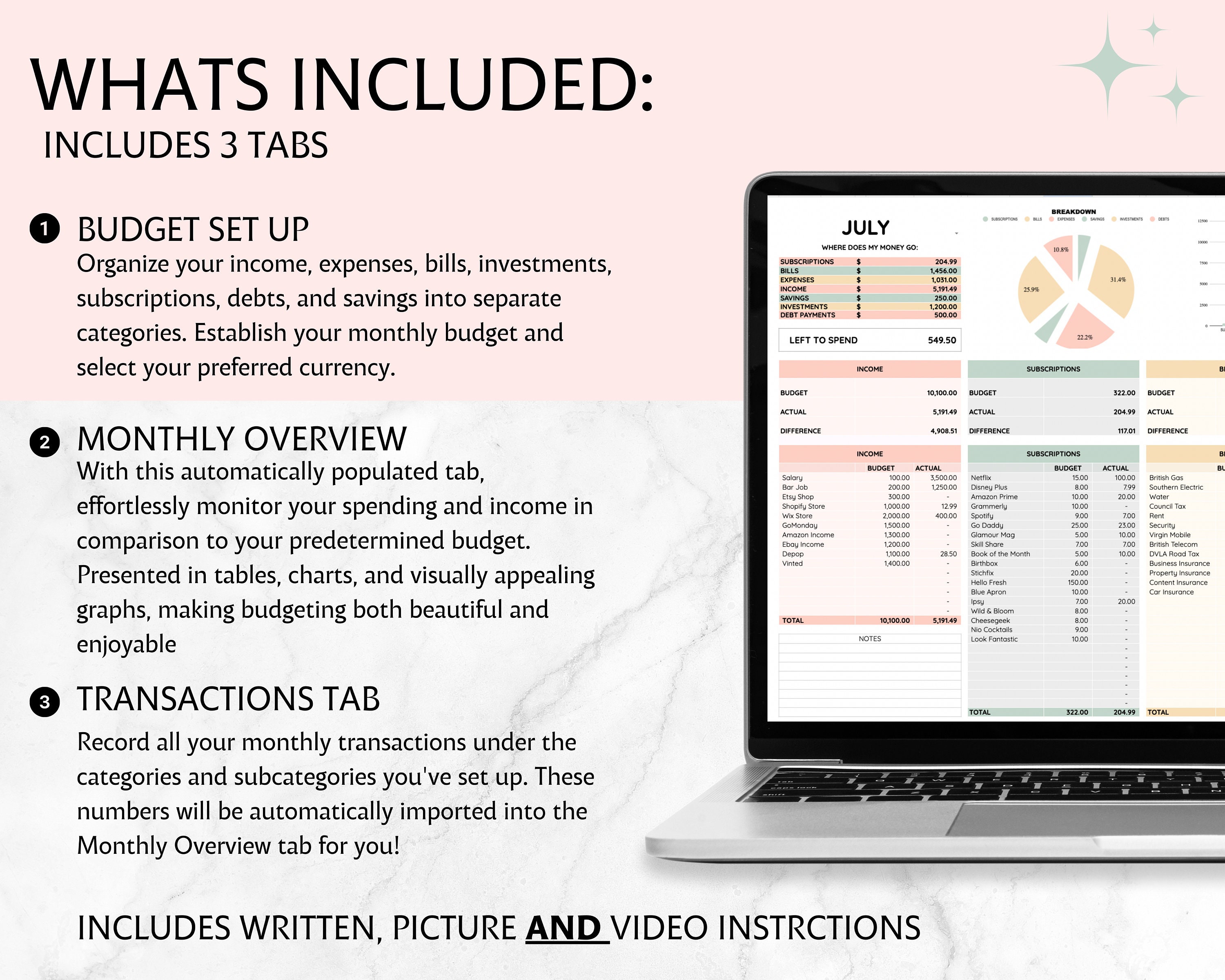 Monthly Budget Spreadsheet Template for Google Sheets Budget - Etsy