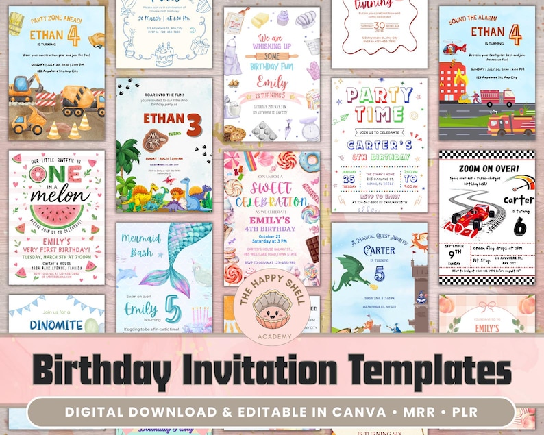 Digital Birthday Invitations Bundle | PLR & MRR Digital Product | 35 ...
