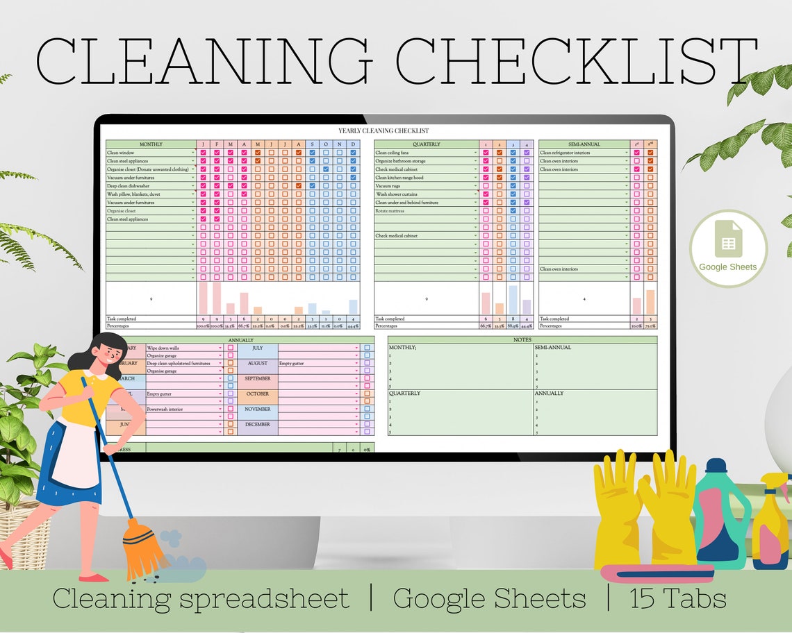 Cleaning and Chore Google Sheet Spreadsheet Cleaning - Etsy