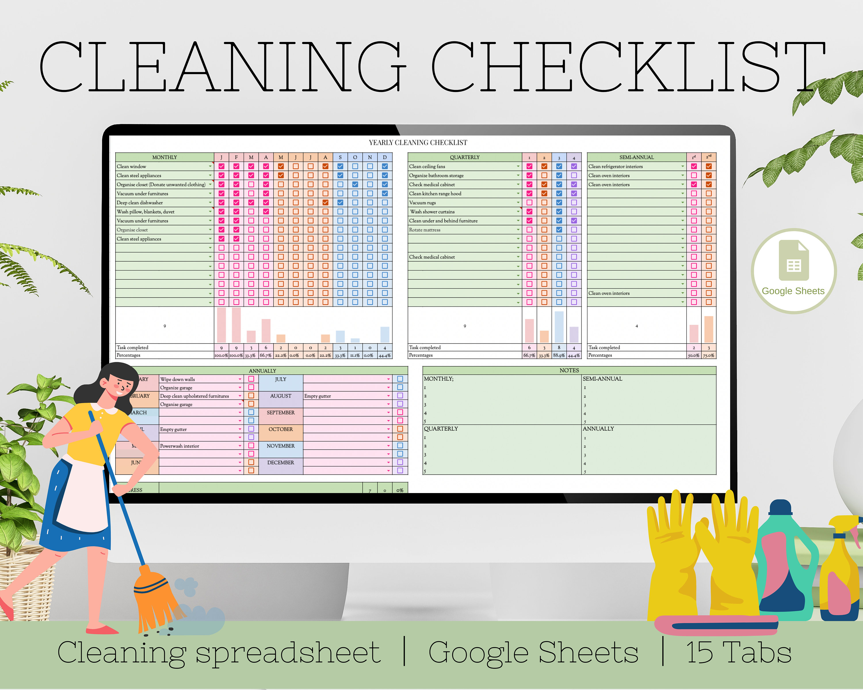 Cleaning and Chore Google Sheet Spreadsheet, Cleaning Checklist ...