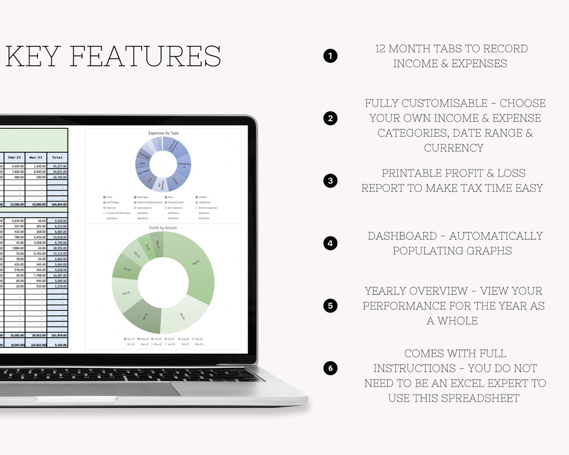 Hospitality Business Income and Expenses Bookkeeping Spreadsheet ...