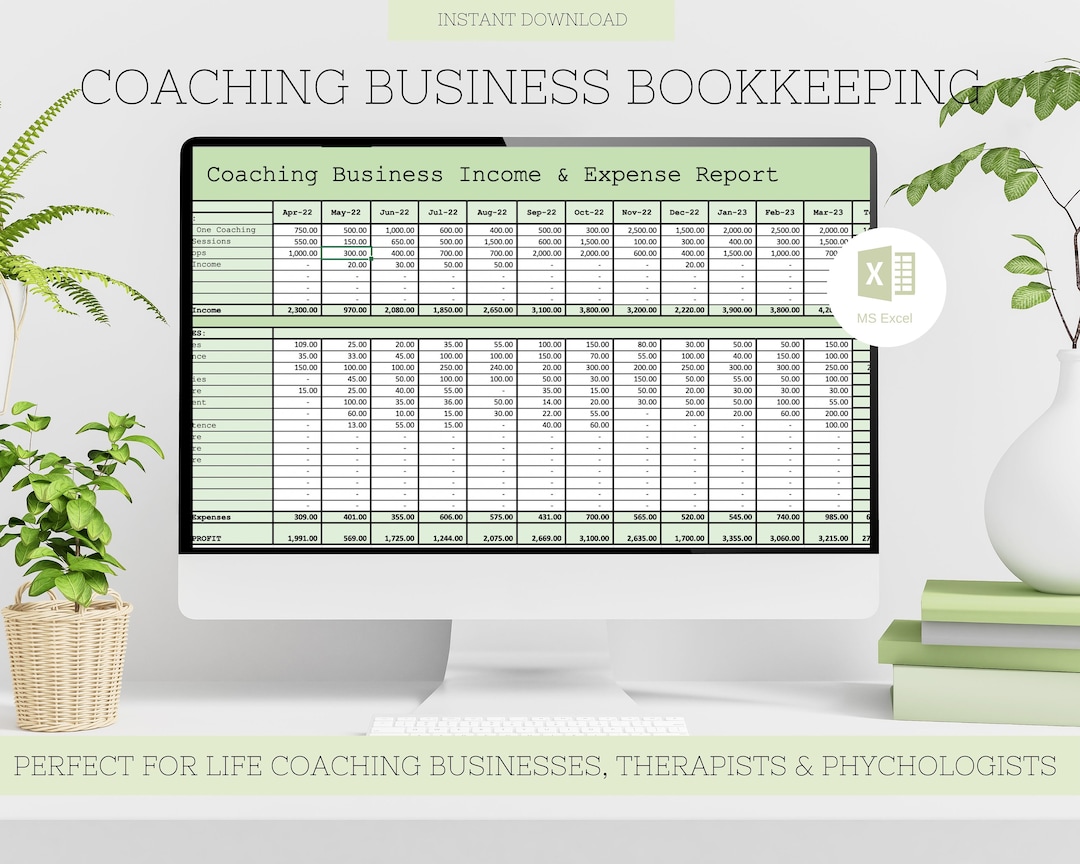 Coaching Business Income and Expenses Bookkeeping Spreadsheet. Perfect ...