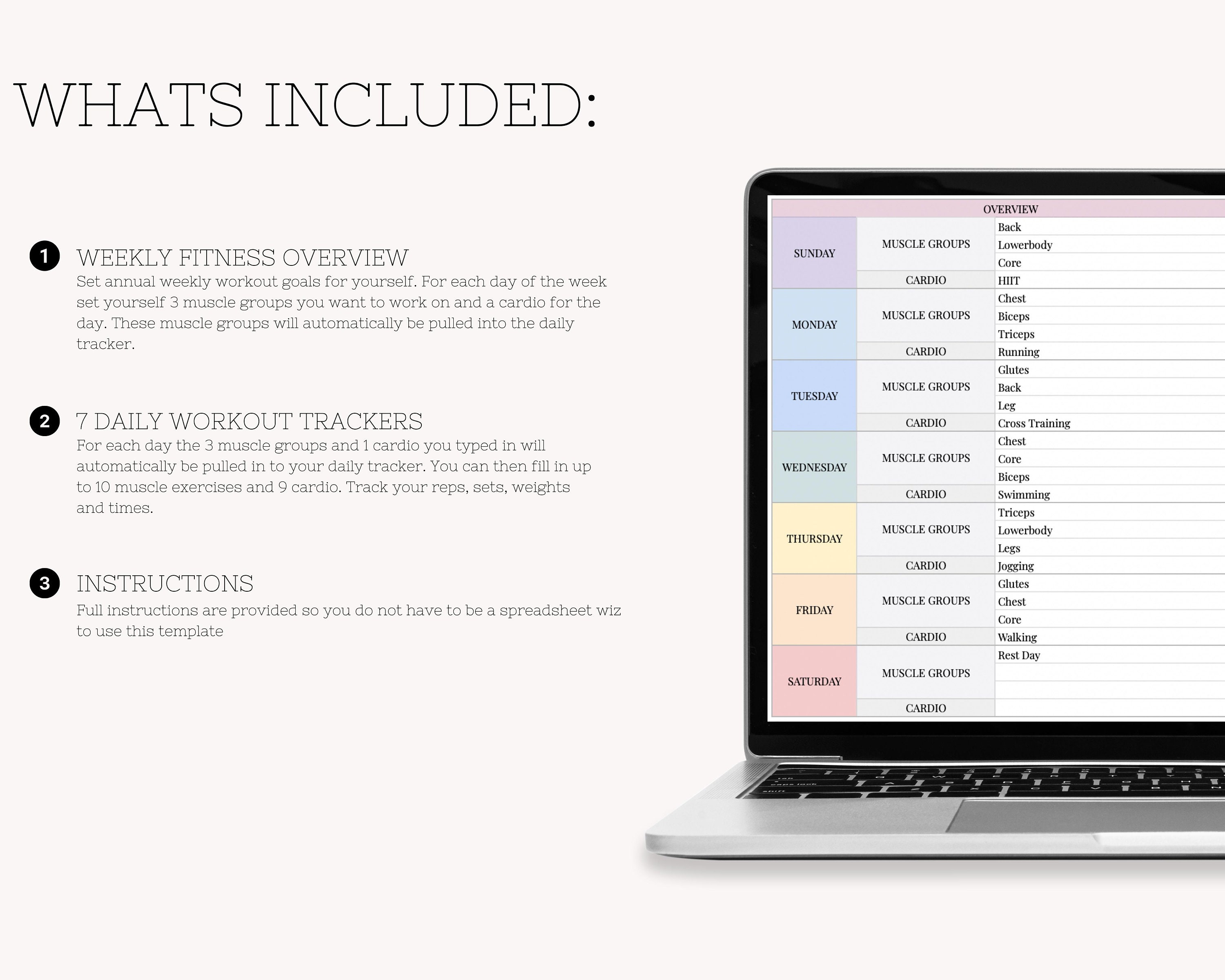 Workout Tracker Fitness Tracker Workout Planner Spreadsheet - Etsy
