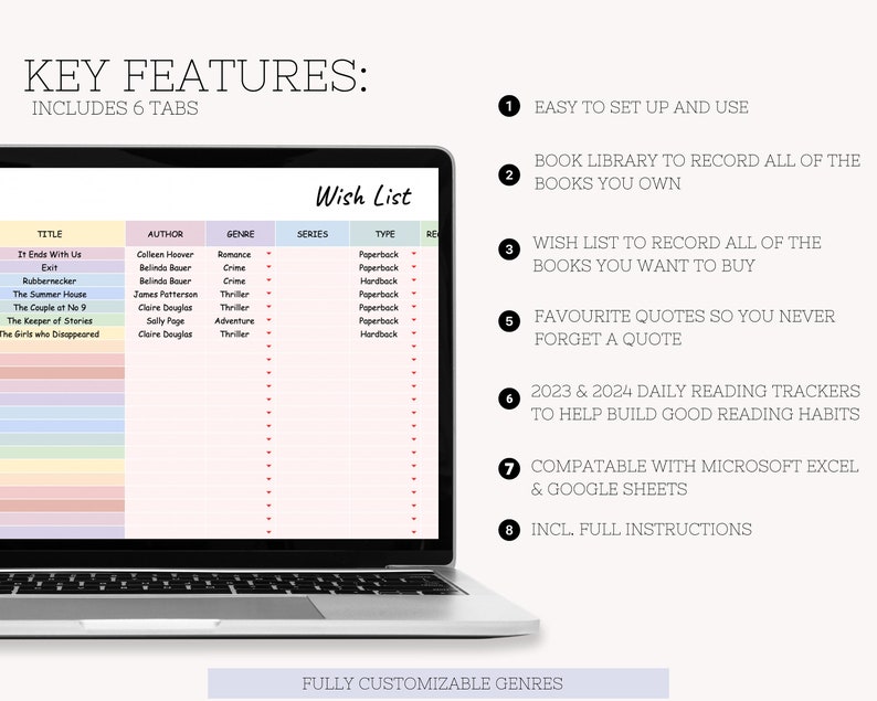 Book Tracker and Reading Log for Google Sheets and Excel, Bibliophile ...