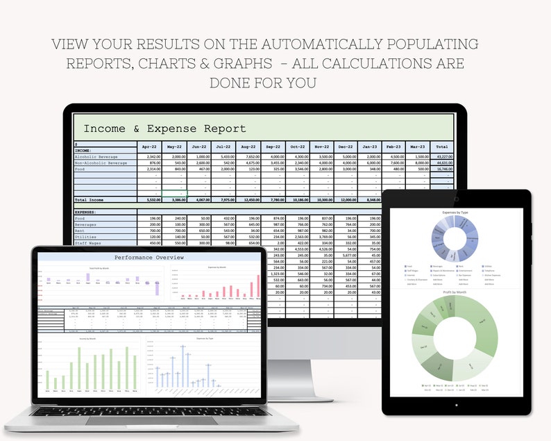 Hospitality Business Income and Expenses Bookkeeping Spreadsheet ...