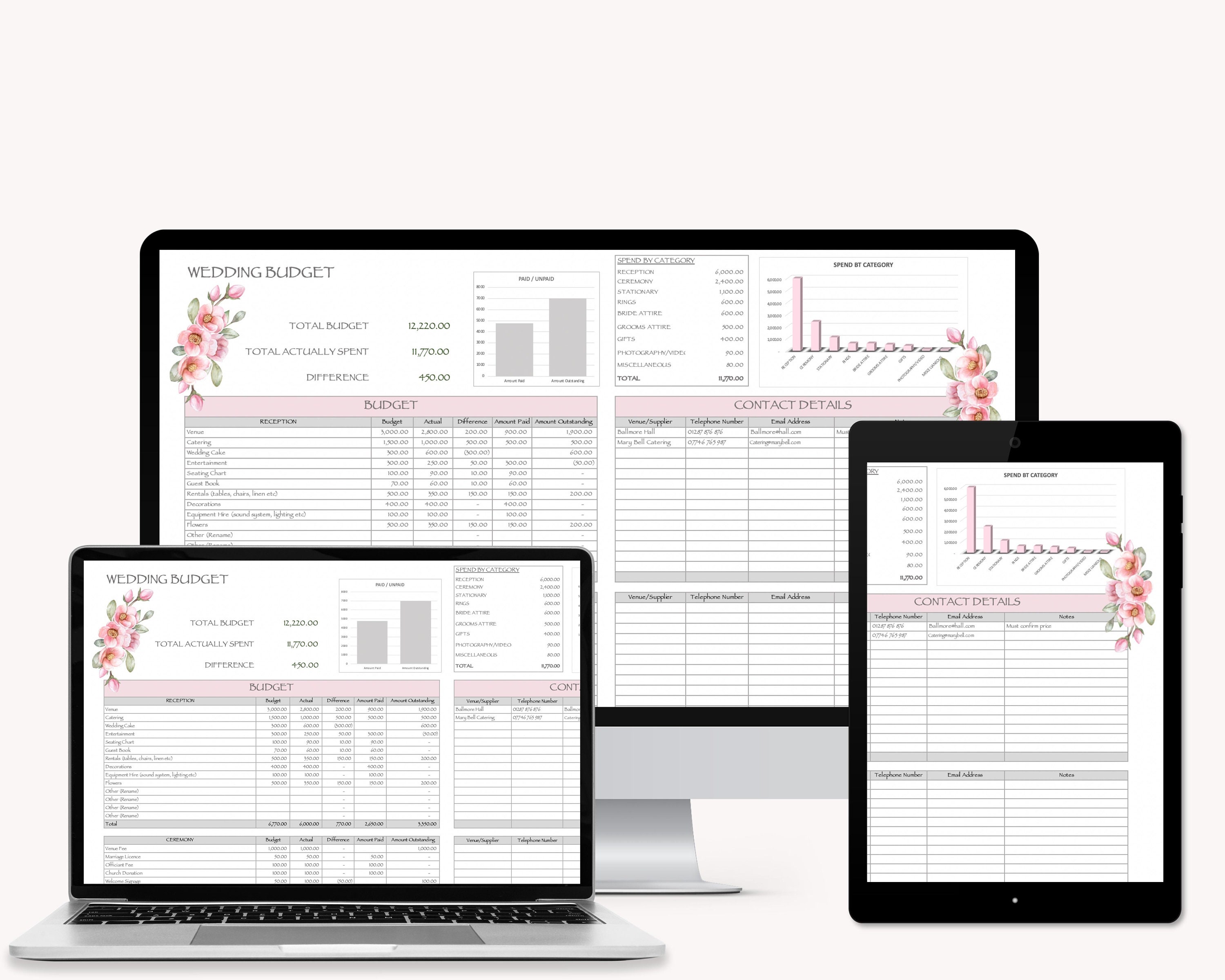 Wedding Budget Spreadsheet Excel Template, Pink Wedding Budget Actual ...