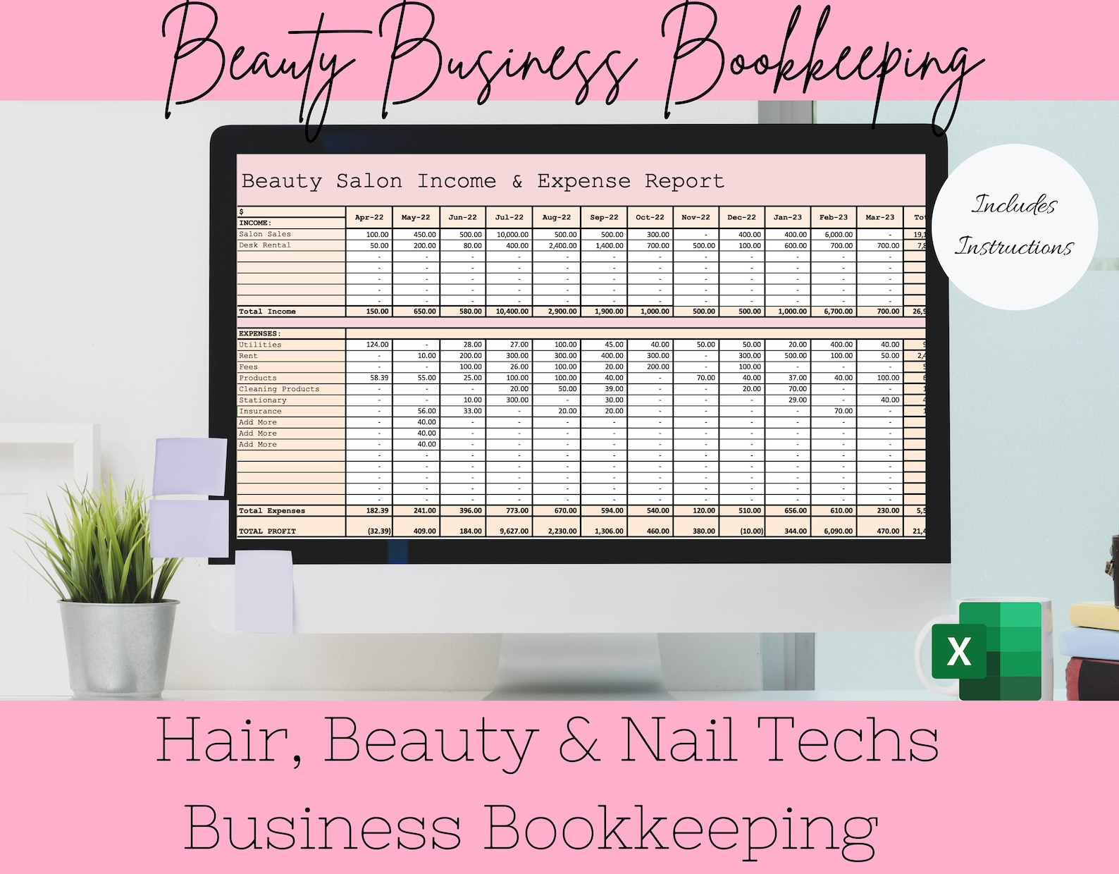Beauty Business Income and Expenses Bookkeeping Spreadsheet - Etsy