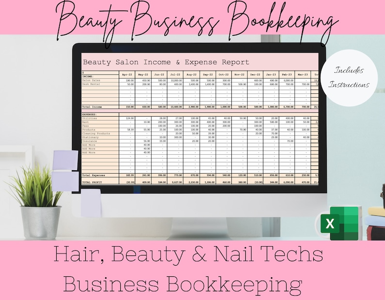 Beauty Business Income and Expenses Bookkeeping Spreadsheet - Etsy