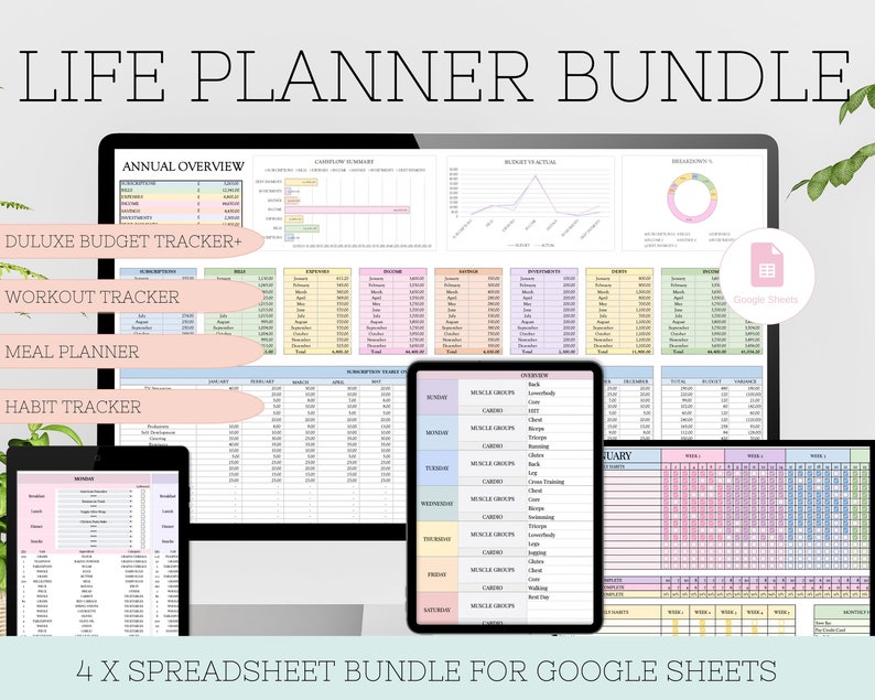 Life Planner Bundle for Google Sheet Budget Spreadsheet - Etsy