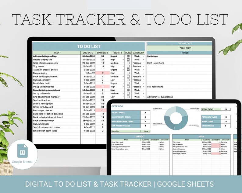 Digital to Do List and Task Tracker Google Sheets to Do List - Etsy