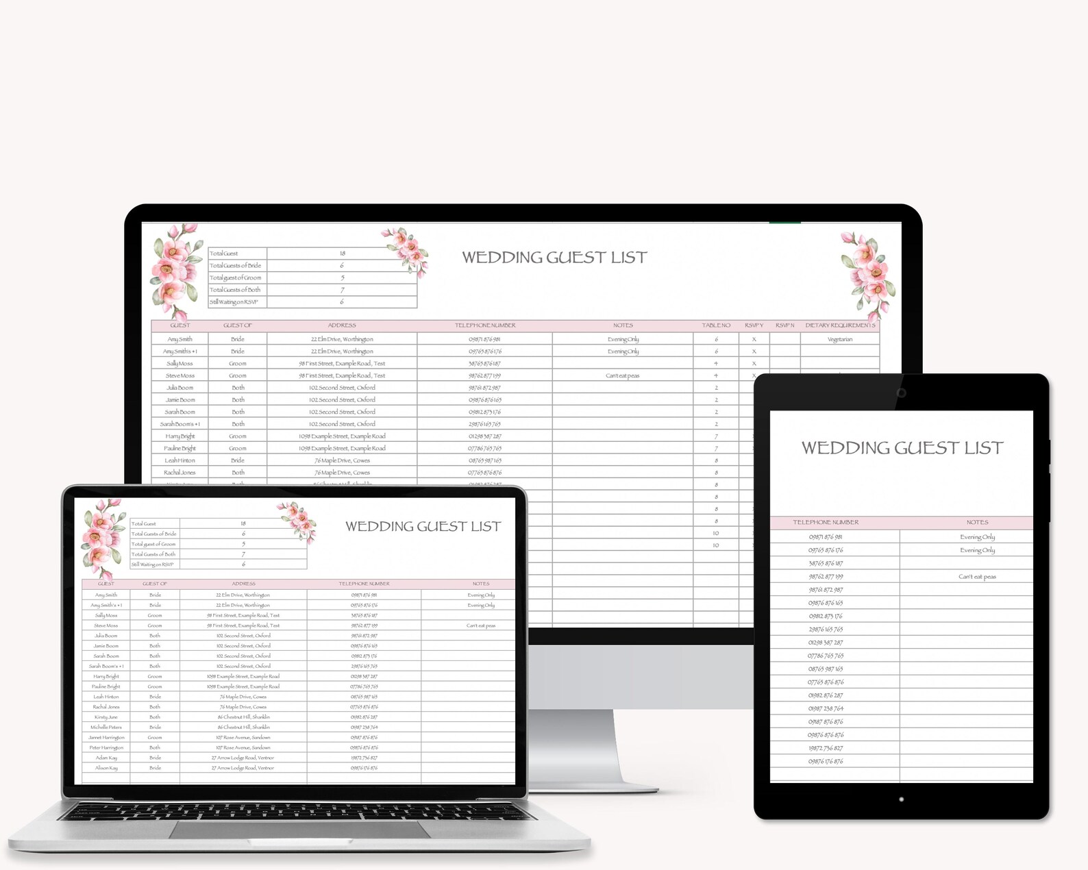 Wedding Guest List Excel Spreadsheet, Pink Wedding Guest Planner ...