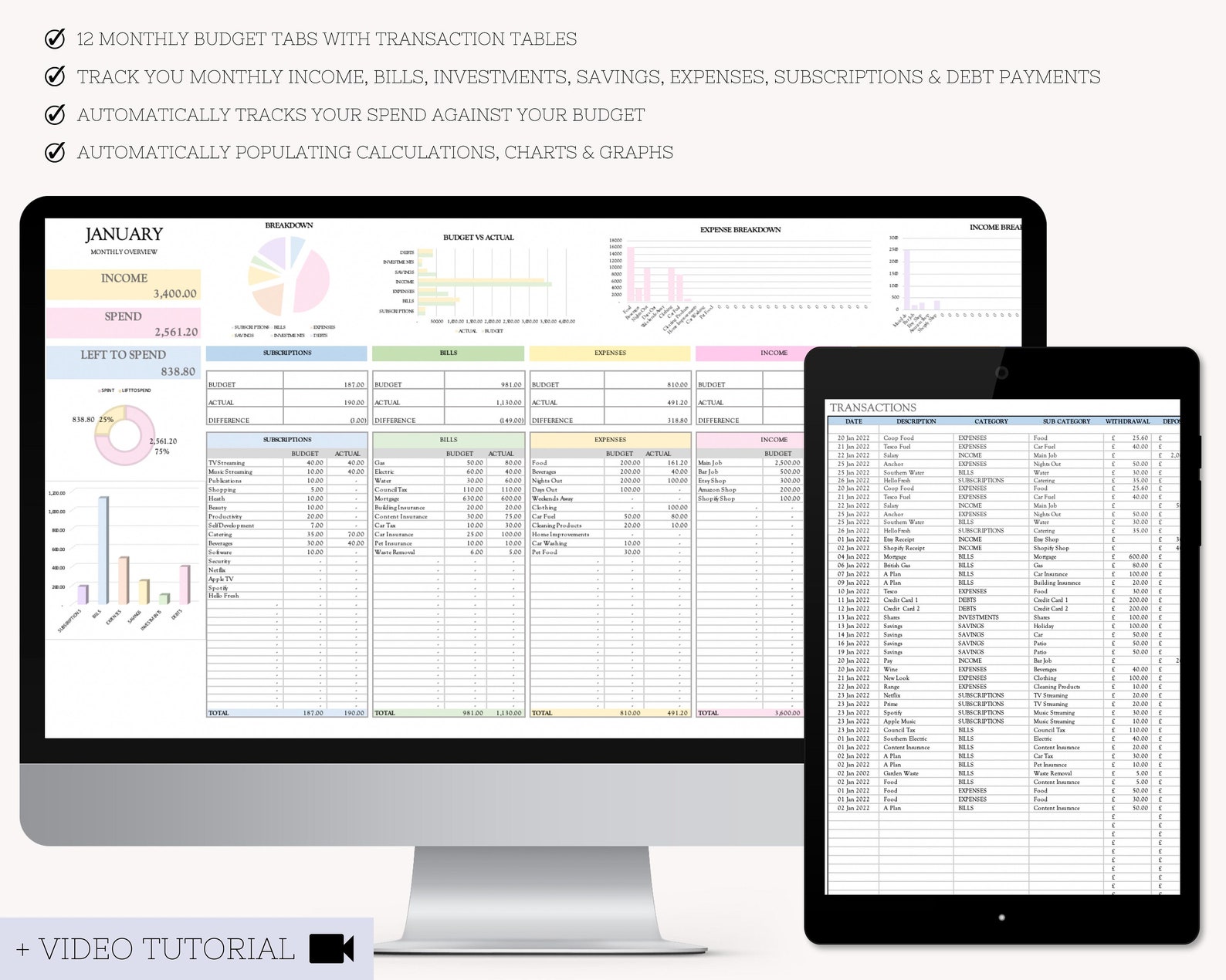 Deluxe Annual and Monthly Budget Spreadsheet and Finance Bundle Inc ...