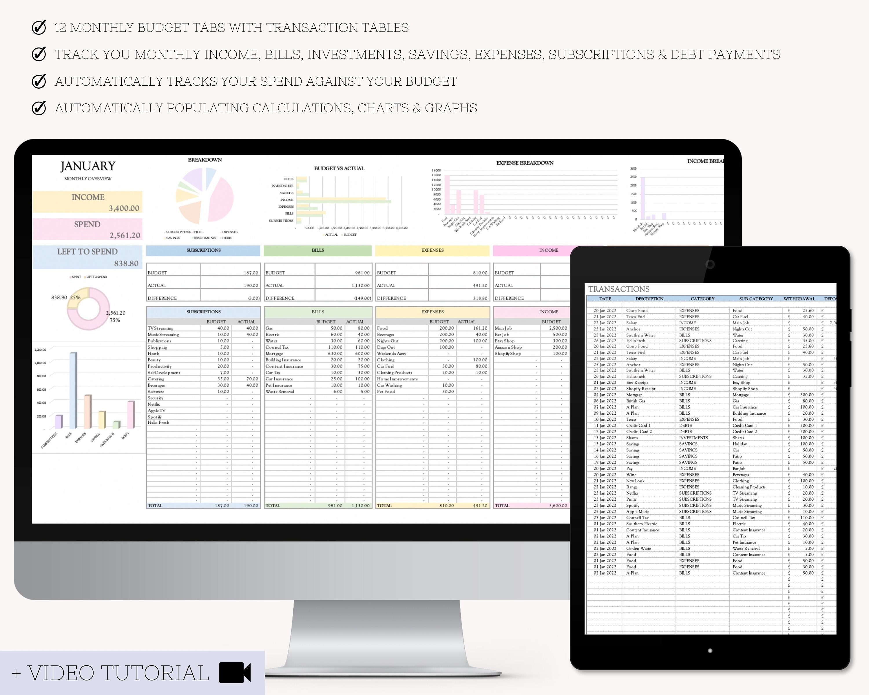 Deluxe Annual and Monthly Budget Spreadsheet and Finance Bundle Inc ...