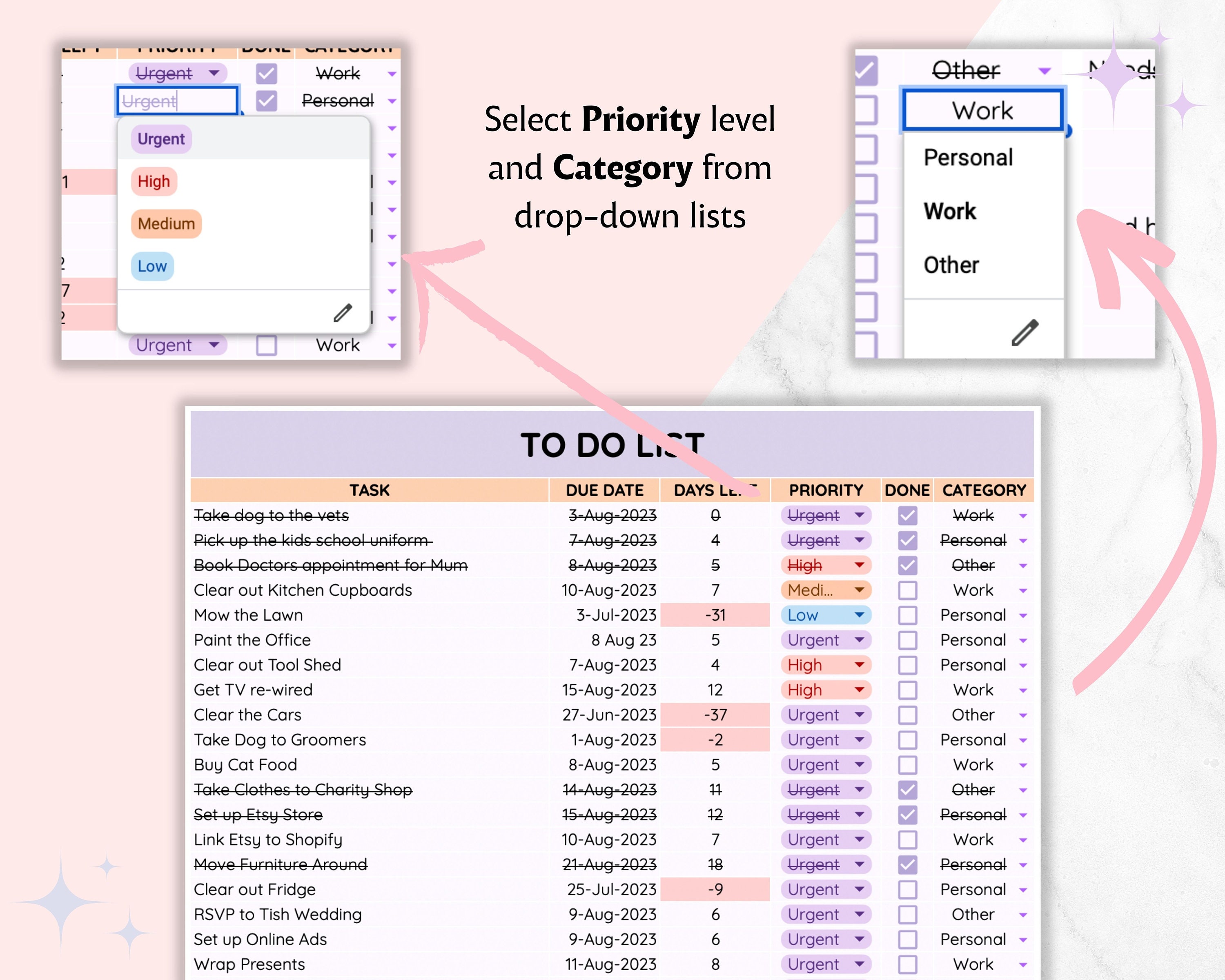 Digital to Do List and Task Tracker, Google Sheets to Do List, Organisation Spreadsheet ...