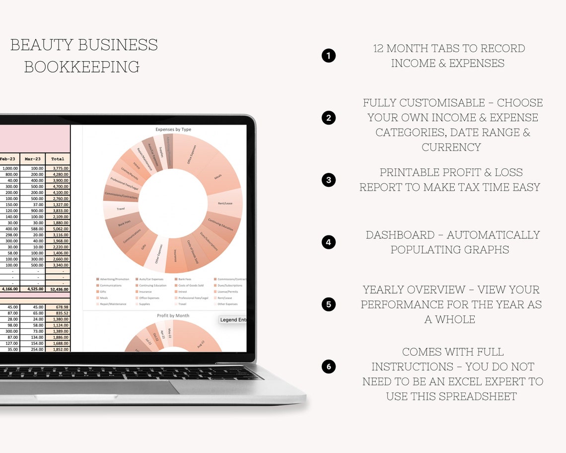 Beauty Business Bookkeeping Spreadsheet Beauty Business - Etsy