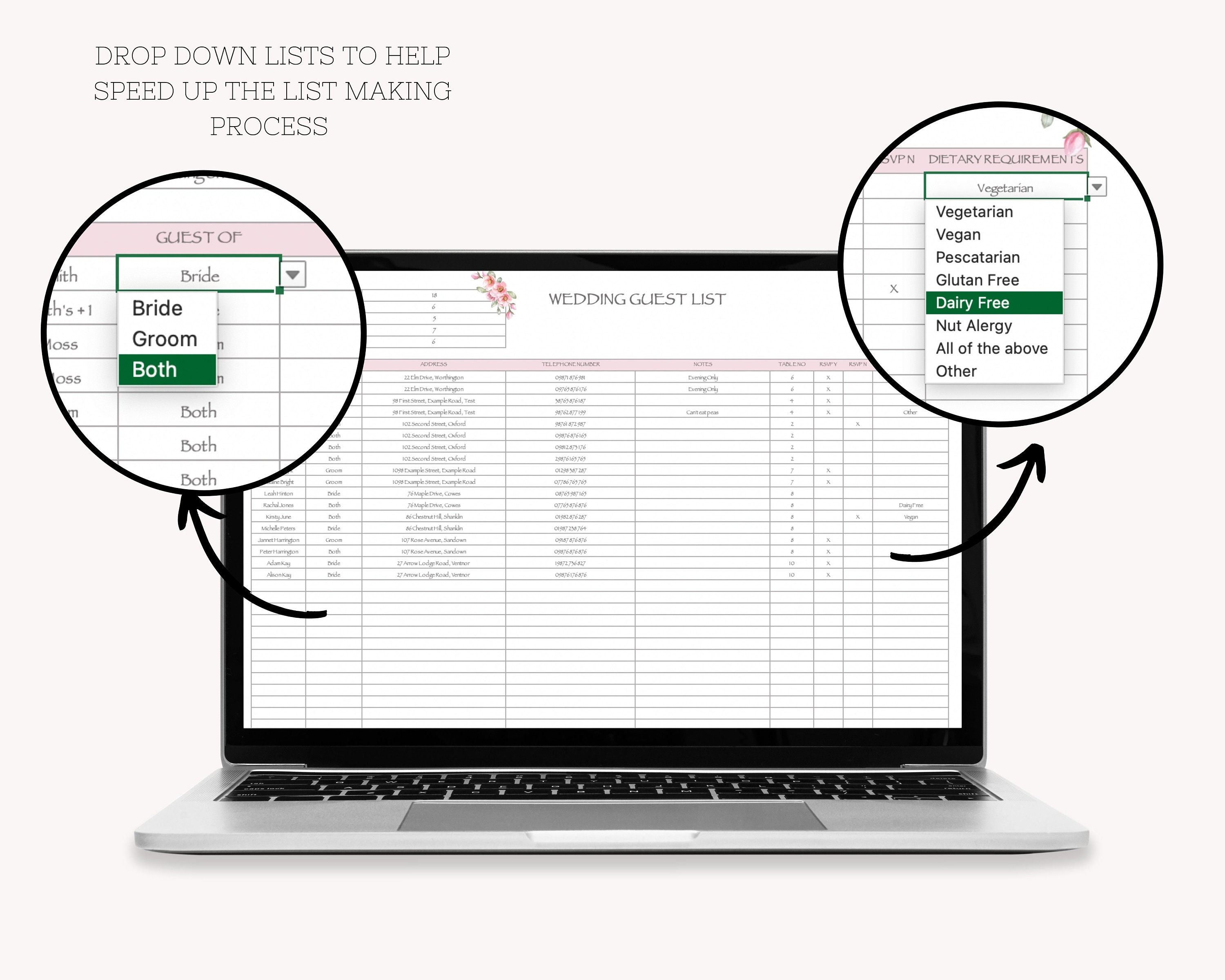 Wedding Guest List Excel Spreadsheet, Pink Wedding Guest Planner ...