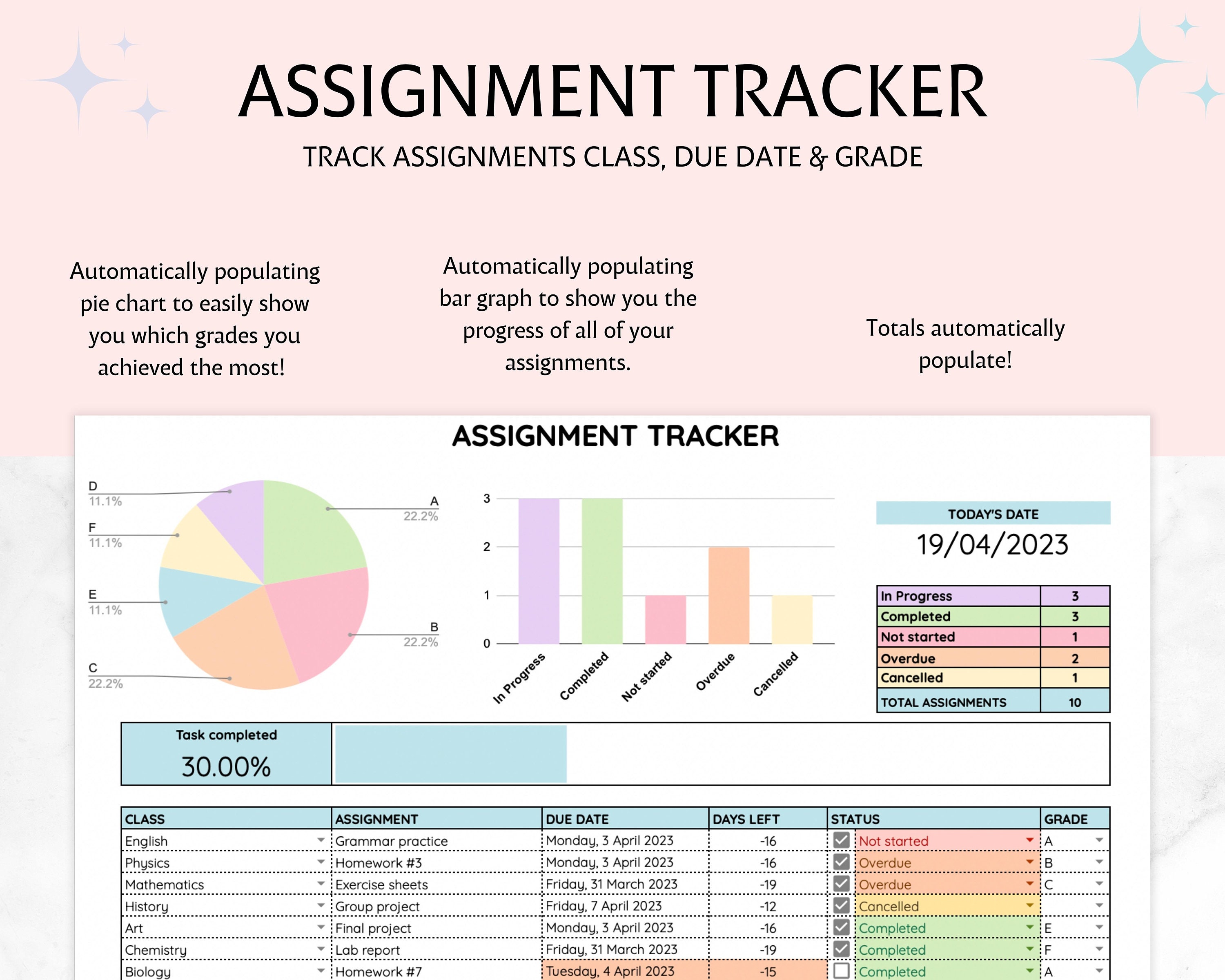Student Tracker Google Sheets Spreadsheet, 2023 & 2024 Tracker for ...