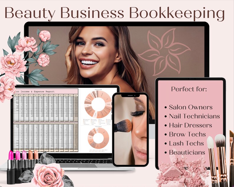 Beauty Business Income and Expenses Bookkeeping Spreadsheet, Excel ...