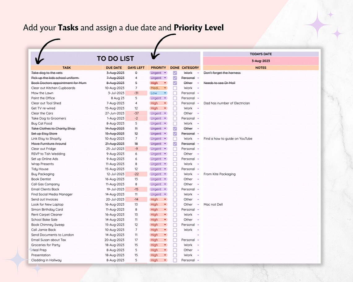 Digital to Do List and Task Tracker, Google Sheets to Do List ...