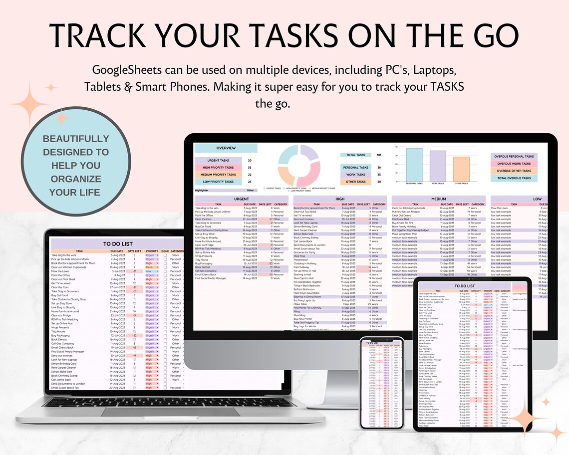 Digital to Do List and Task Tracker, Google Sheets to Do List, Organisation Spreadsheet ...