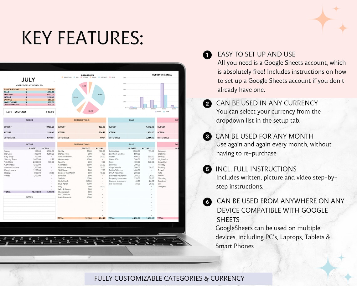 Budget Planner for Google Sheets, Monthly Budget Spreadsheet, Paycheck ...