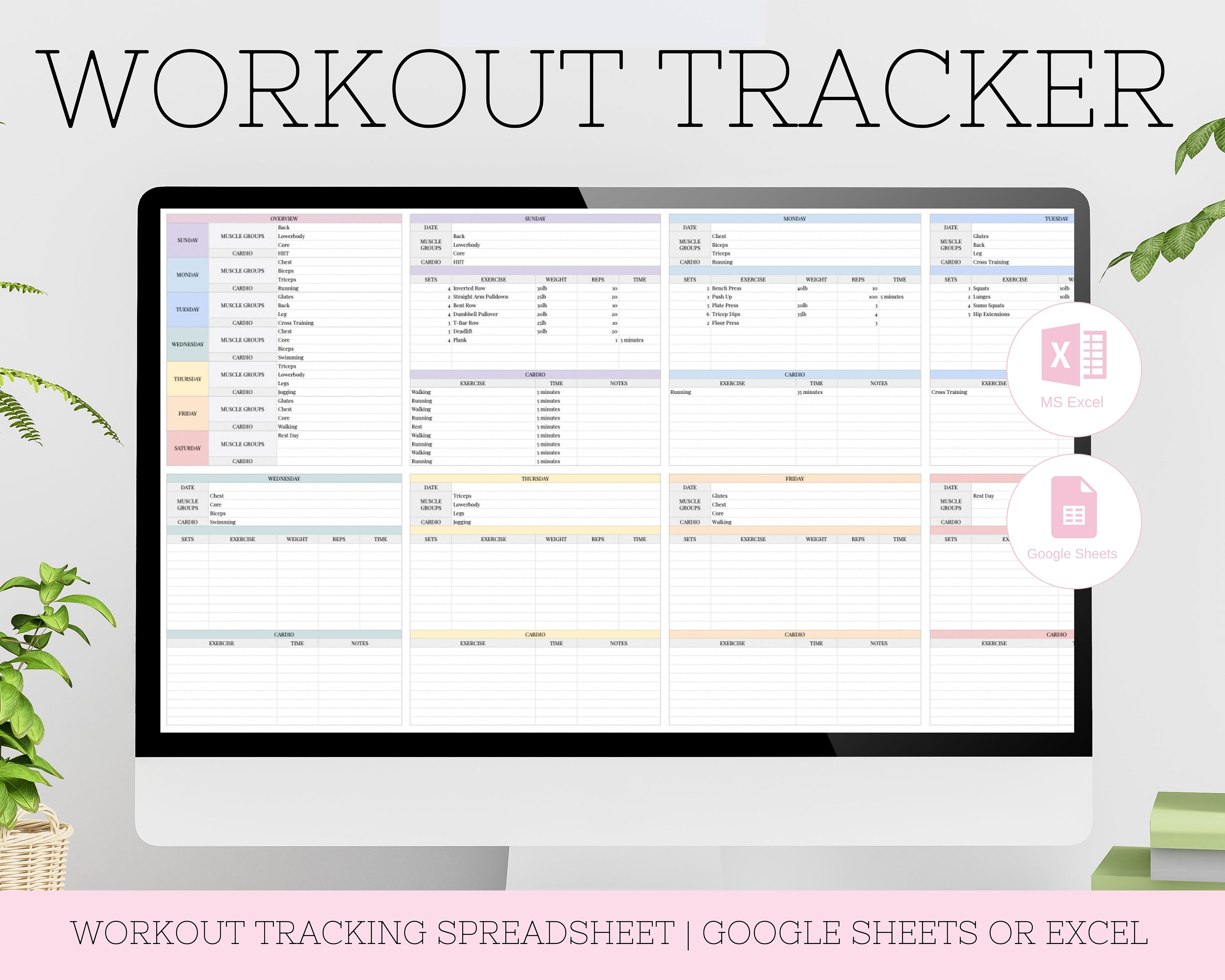 Workout Tracker Fitness Tracker Workout Planner Spreadsheet - Etsy
