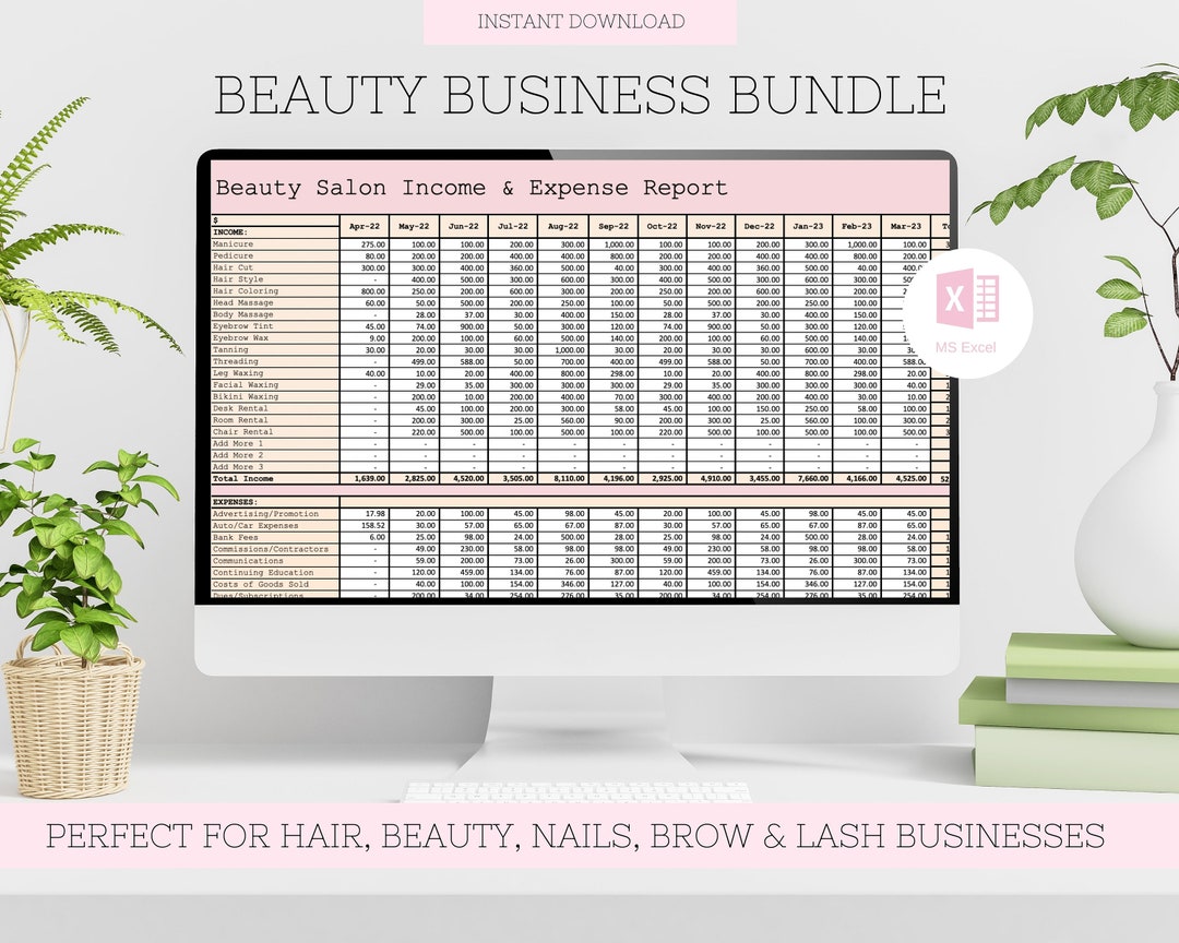 Beauty Business Bookkeeping Spreadsheet, Beauty Business Client ...